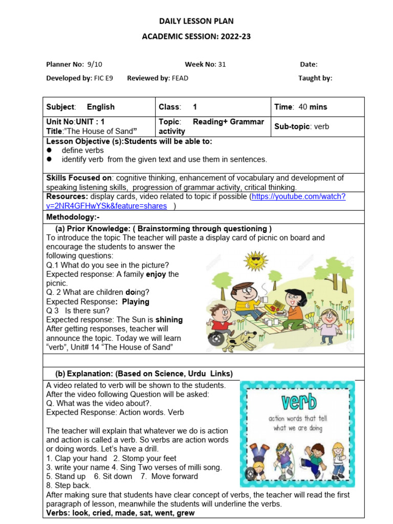 Week 31 Planner 9 GRADE 1 | PDF | Teachers | Verb