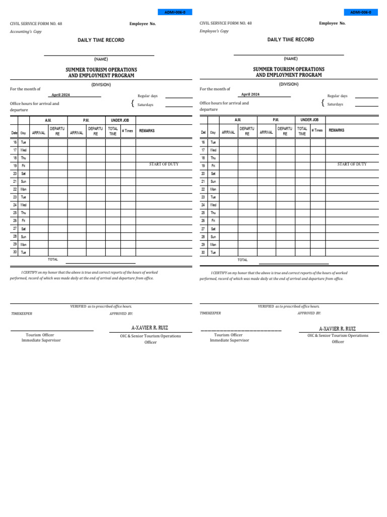 Batch 2 DTR April 19-30 | PDF | Business | Labor