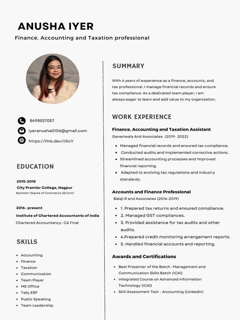Anusha Iyer Resume 2024 | PDF | Accounting | Regulatory Compliance