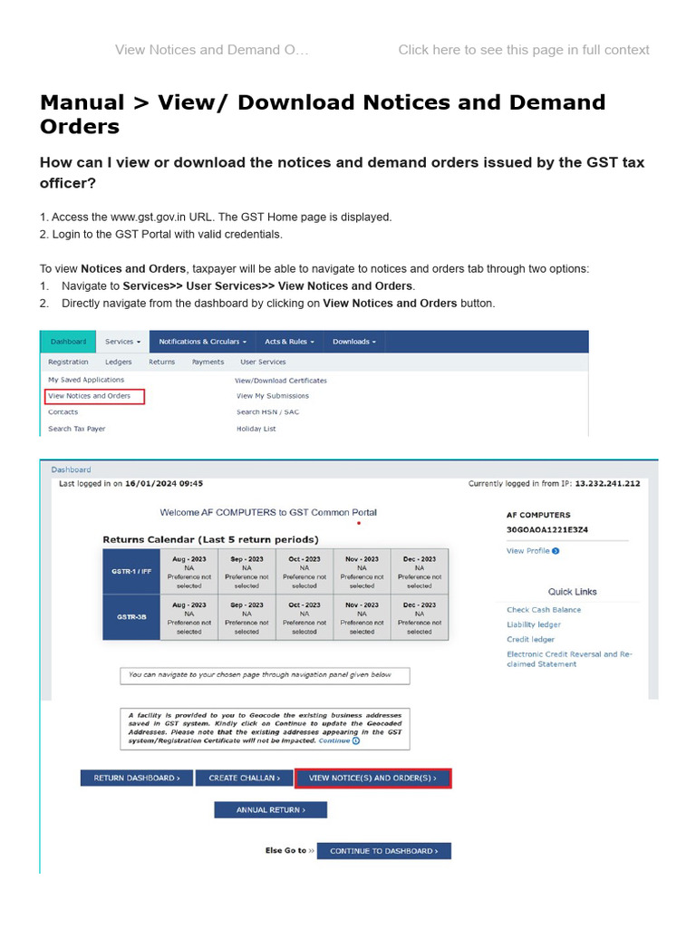 View Notices and Demand Orders | PDF | Hyperlink | Login