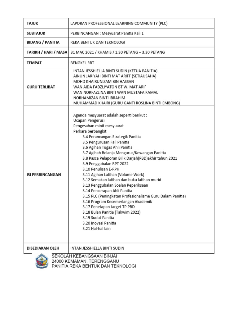 Laporan PLC RBT 1 Mac 2022 | PDF