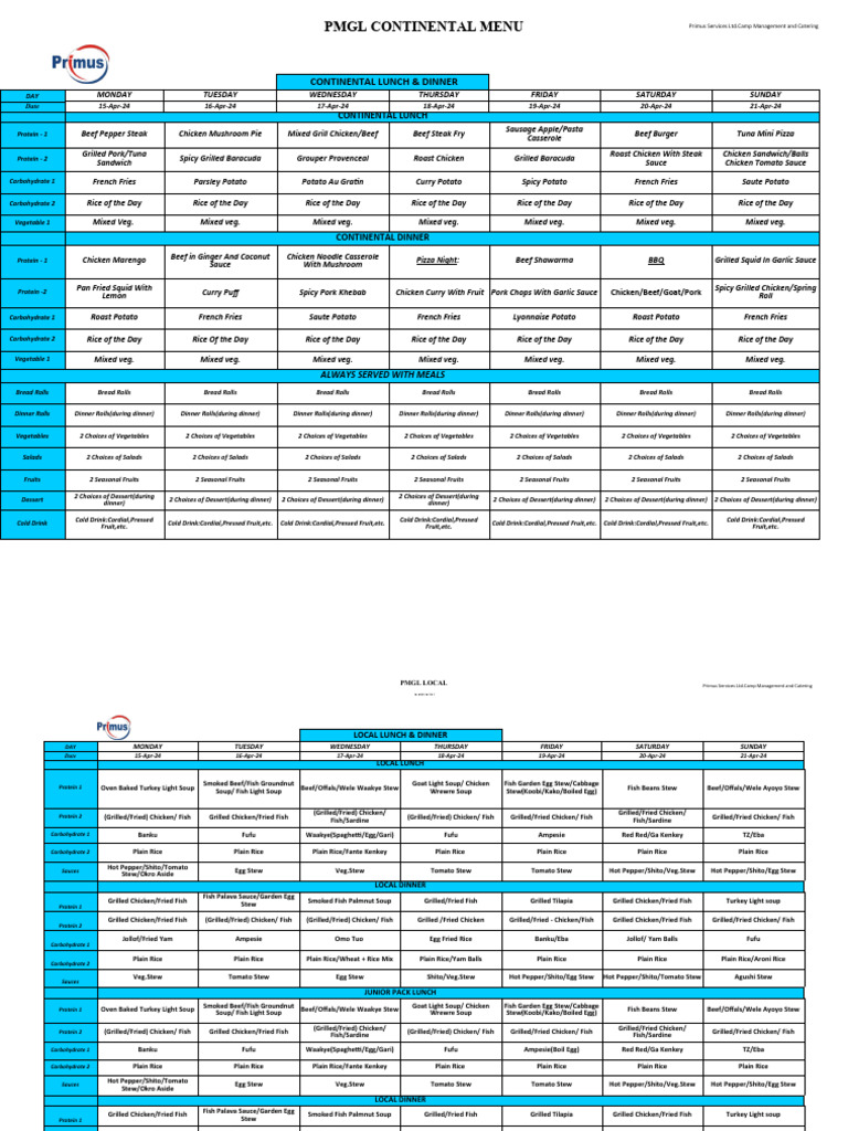 PMGL Menu 15thapr - 21st Apr 2024 | PDF | Salad | Offal