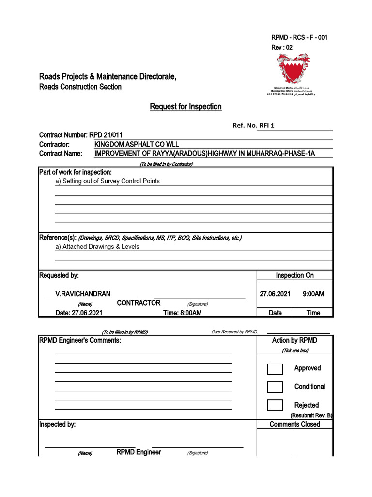 Inspection Requests for Rayya Highway | PDF | Technology & Engineering
