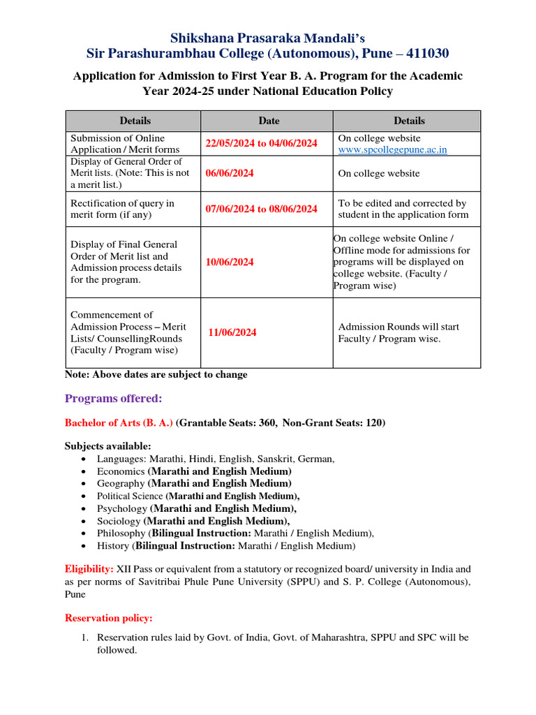 Revised Merit Form Application Notice for FY BA Admissions 2024-25 (1 ...