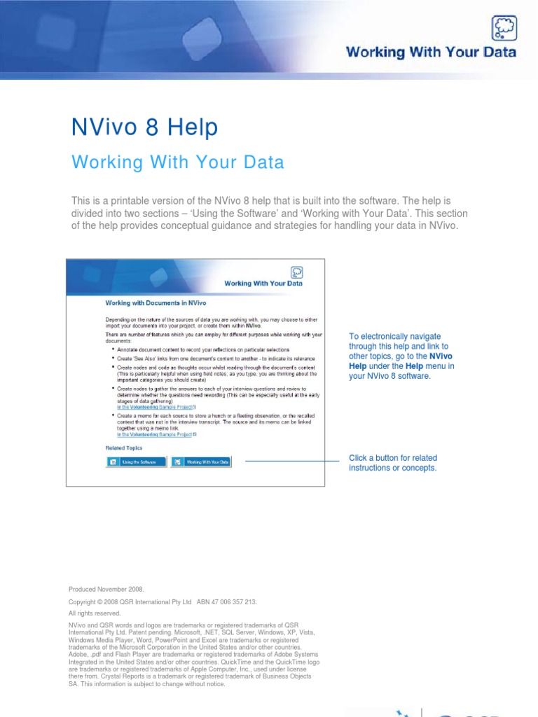 NVivo8 Help Working With Your Data | PDF | Hyperlink | Focus Group
