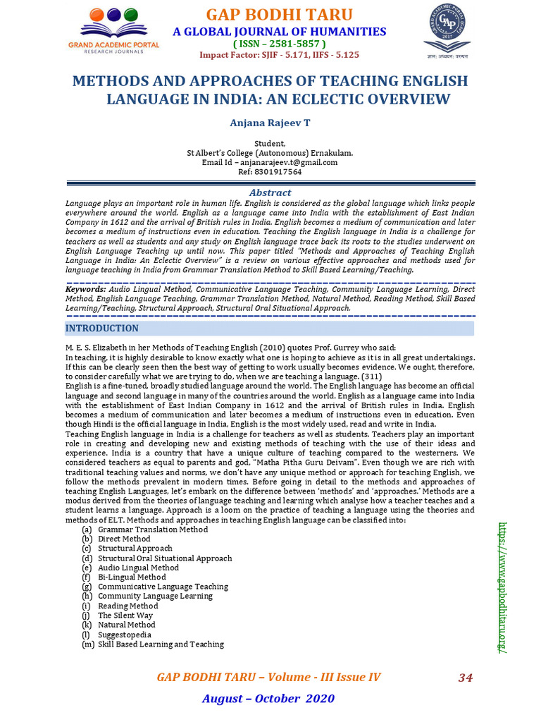 (34-38) Methods and Approaches of Teaching English Language in India An ...