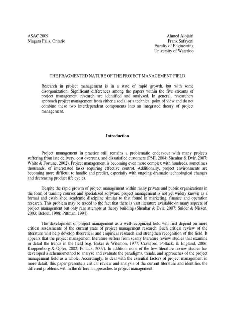 Fragmented Project Management Research | PDF | Project Management | System