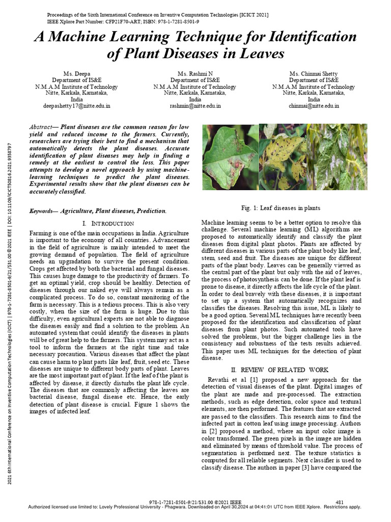 A Machine Learning Technique For Identification of Plant Diseases in ... A Machine Learning Technique For Identification of Plant Diseases in ...