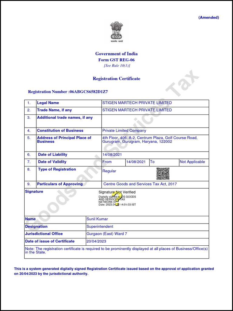 AA060423006482O RC20042023 GST Amendement - Attested | PDF | Government