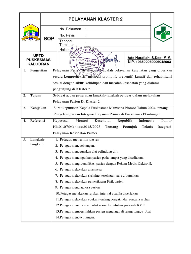 Sop Pelayanan Klaster 2 | PDF