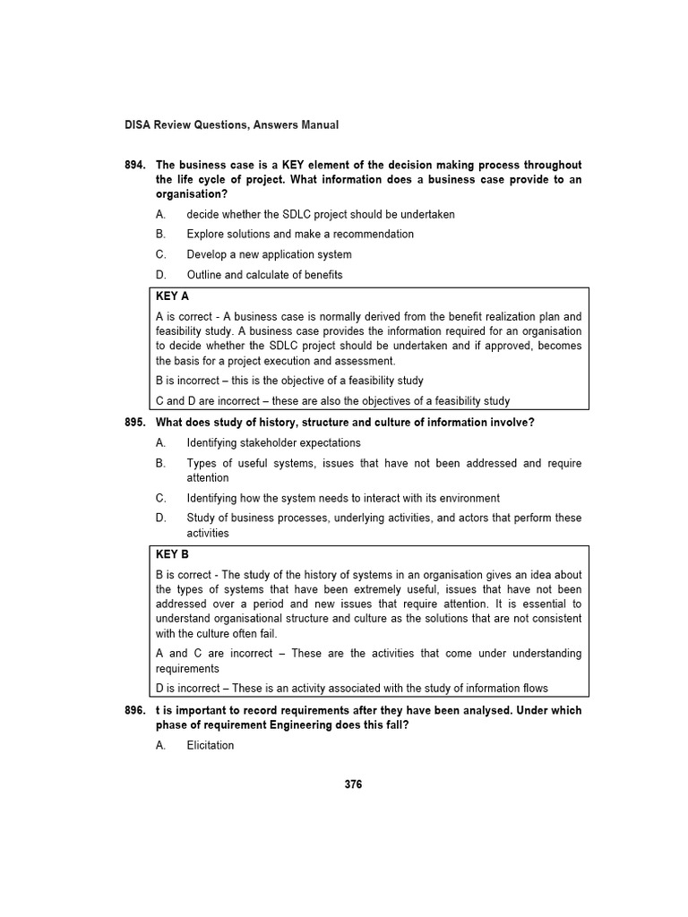 DISA Review Questions, Answers Manual | PDF | Software Development Process | Software Prototyping