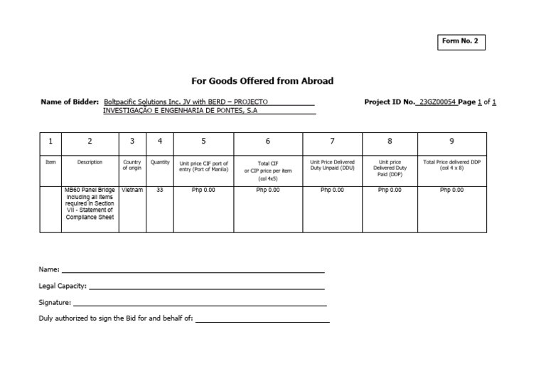 Form 2 - For Goods Offered From Abroad | PDF