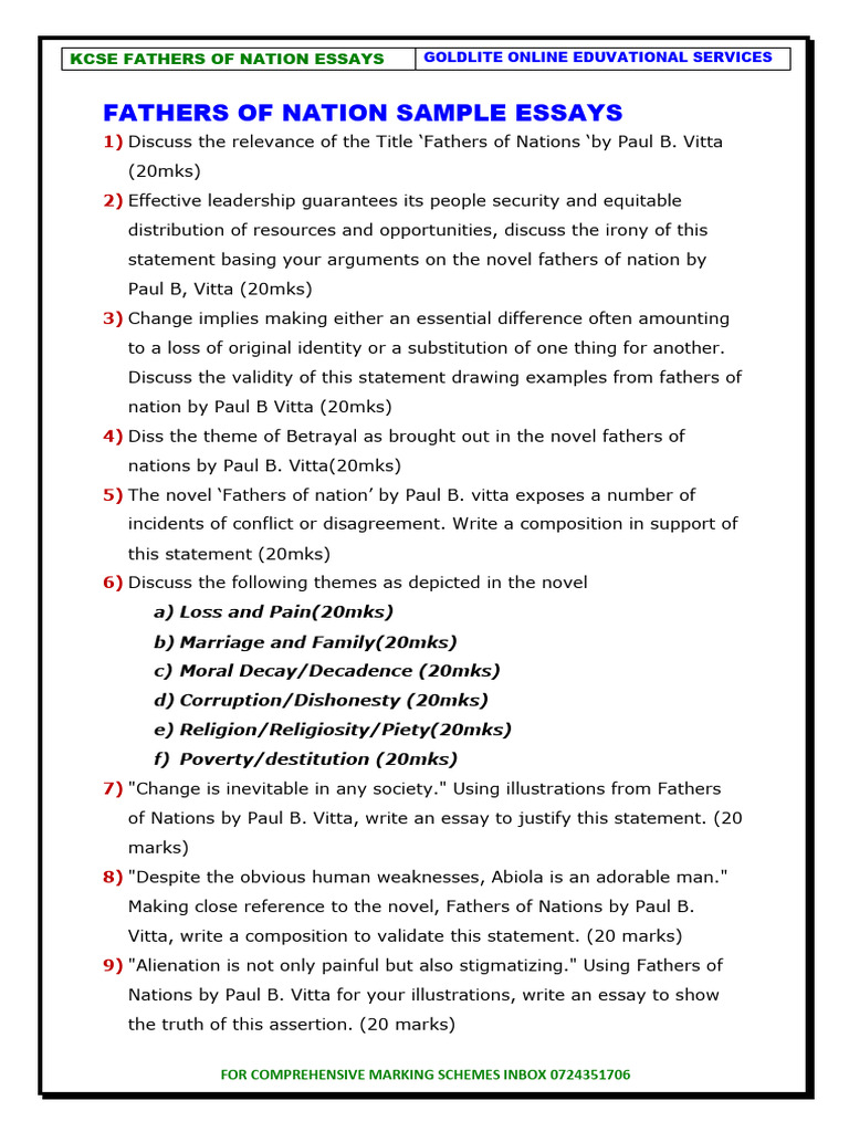 Fathers of Nation Sample Essays 2023-Encrypted | PDF | Young Adult