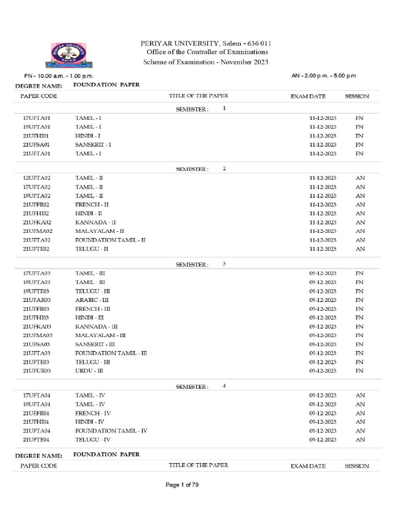 Pu Theory Exam Nov 2023 Schedule Ug & PG | PDF