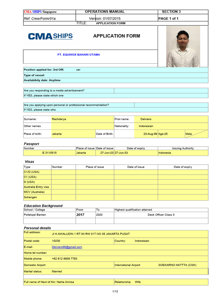 Crew Form 01a Application Form New | PDF | Shipping | Water Transport