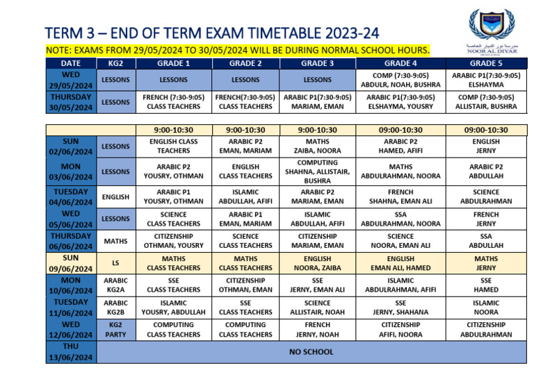 Term 3 Exam Timetable 2023-24 | PDF