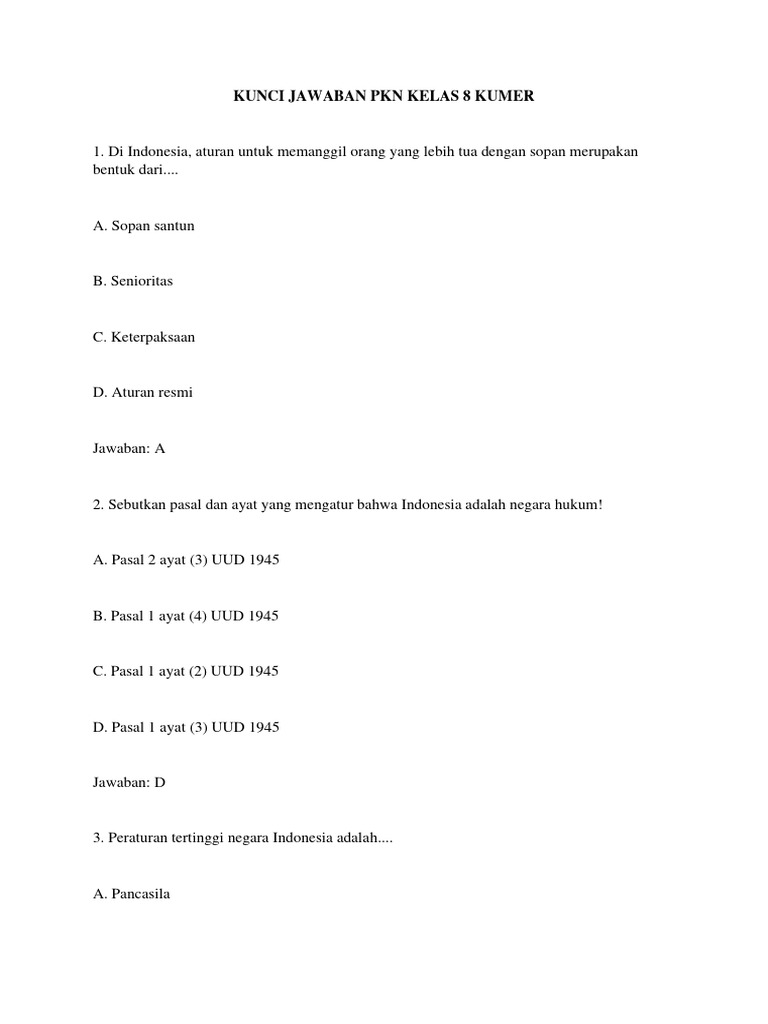 Kunci Jawaban Soal PKN Kelas 8 Kumer | PDF | Politik
