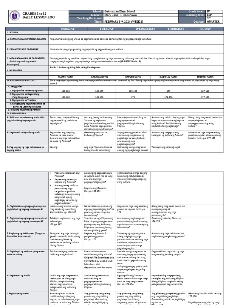 DLL - Esp 4 - Q3 - W2 | PDF