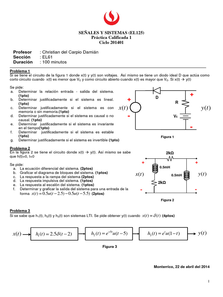 EL125 Practica1 EL61 SyS 2014 1 UPC | PDF | Red eléctrica | Ingenieria ...