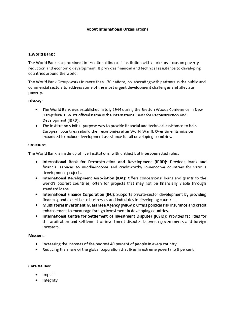 About International Organisations | Download Free PDF | World Bank ...