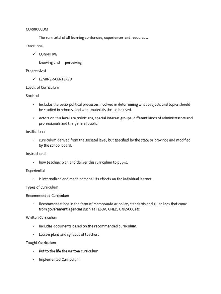 Curriculum Development Handout | PDF | Curriculum | Learning