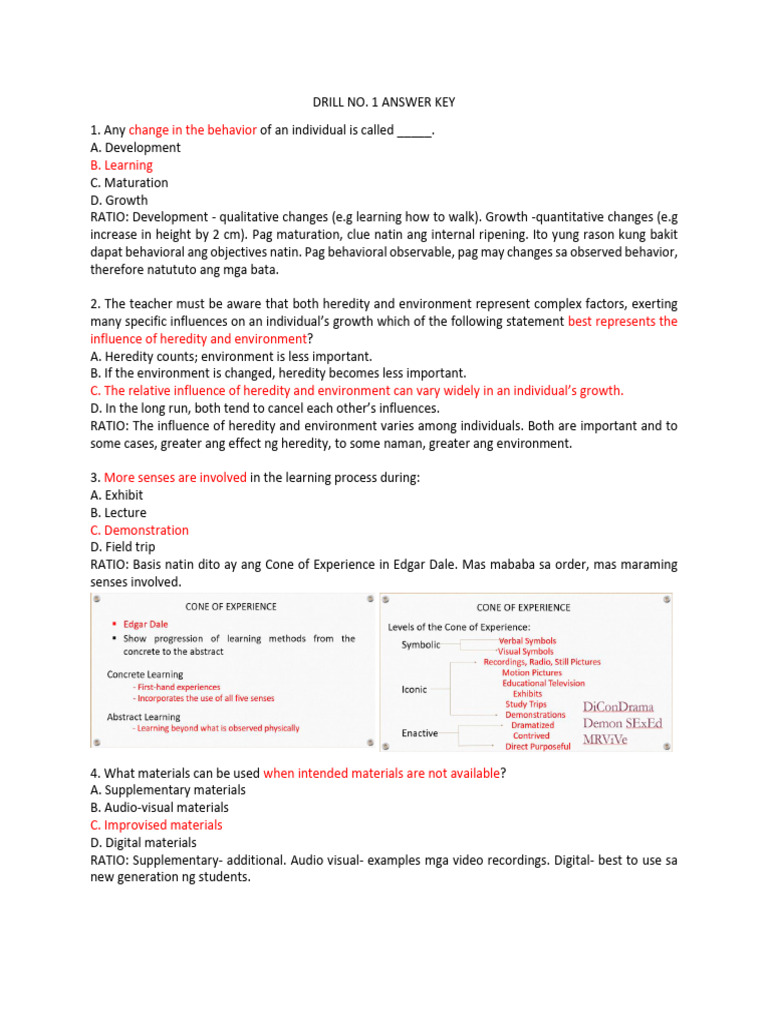 Drill No. 1 (Prof Ed) Answer Key | PDF | Learning | Metacognition