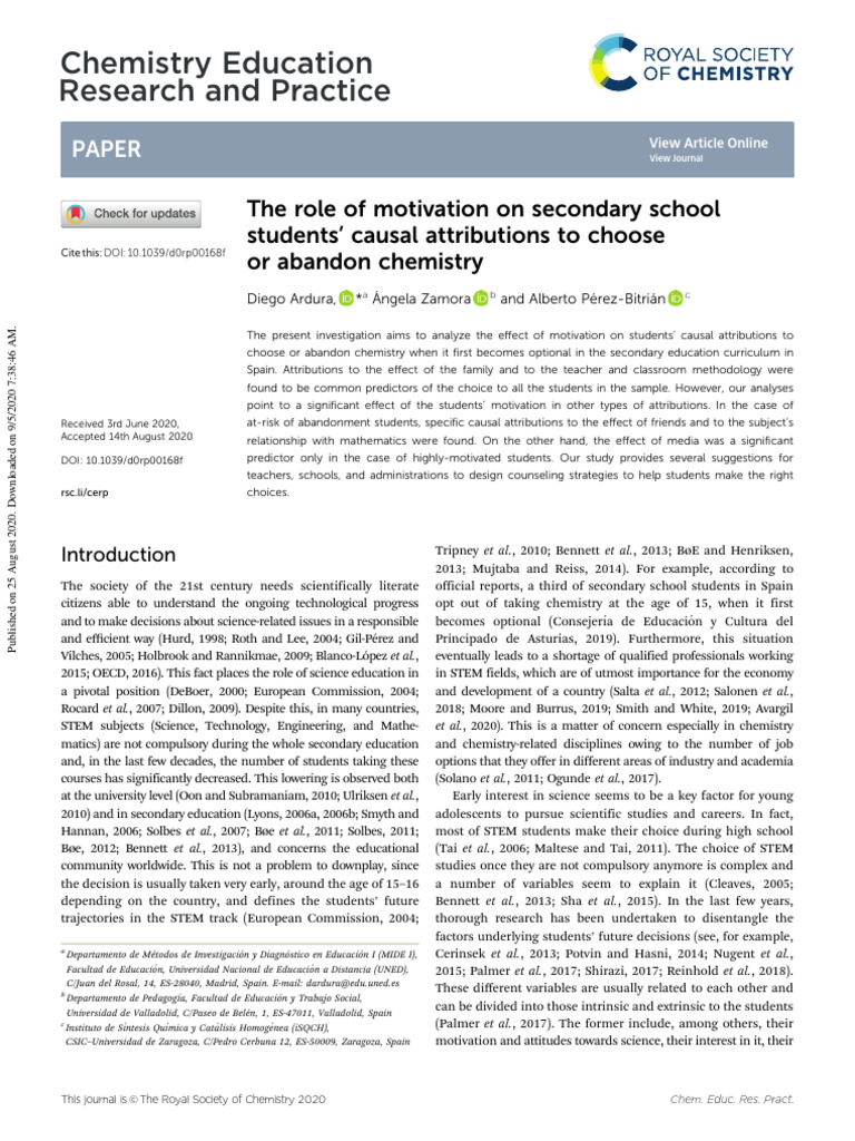 Motivation's Impact on Chemistry Choices | PDF | Motivational | Motivation