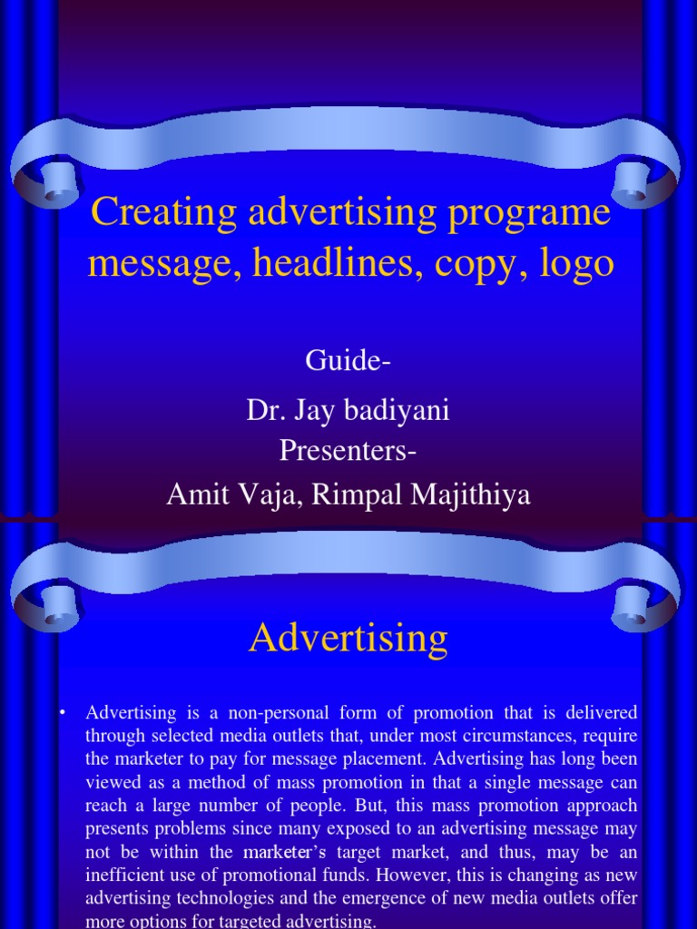 Creating Advertising Programe Message, Headlines, Copy, Logo | PDF ...