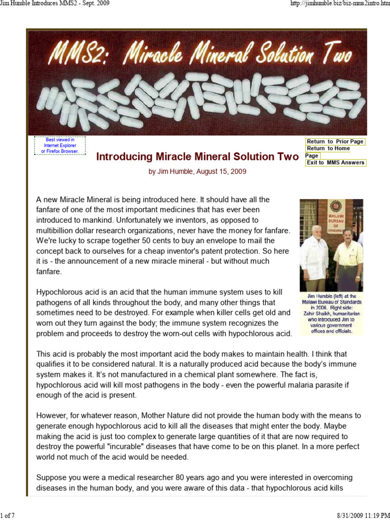 Jim Humble Introduces MMS2 | PDF | Chlorine | Water Purification