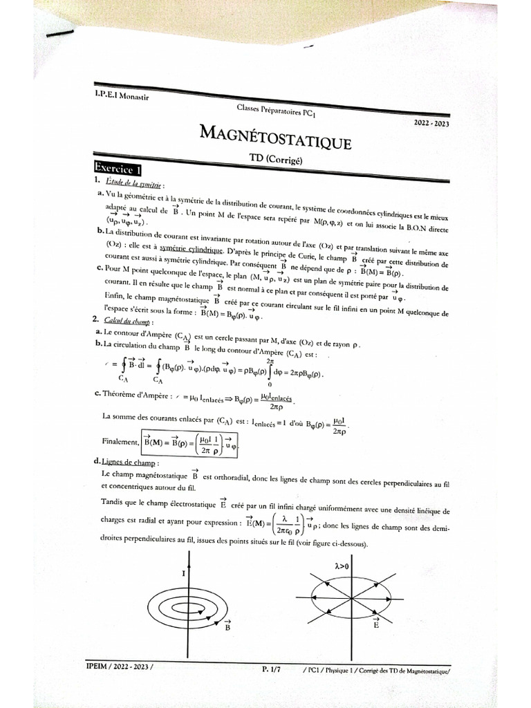 Correction Série Phy1 Magnétostatique | PDF