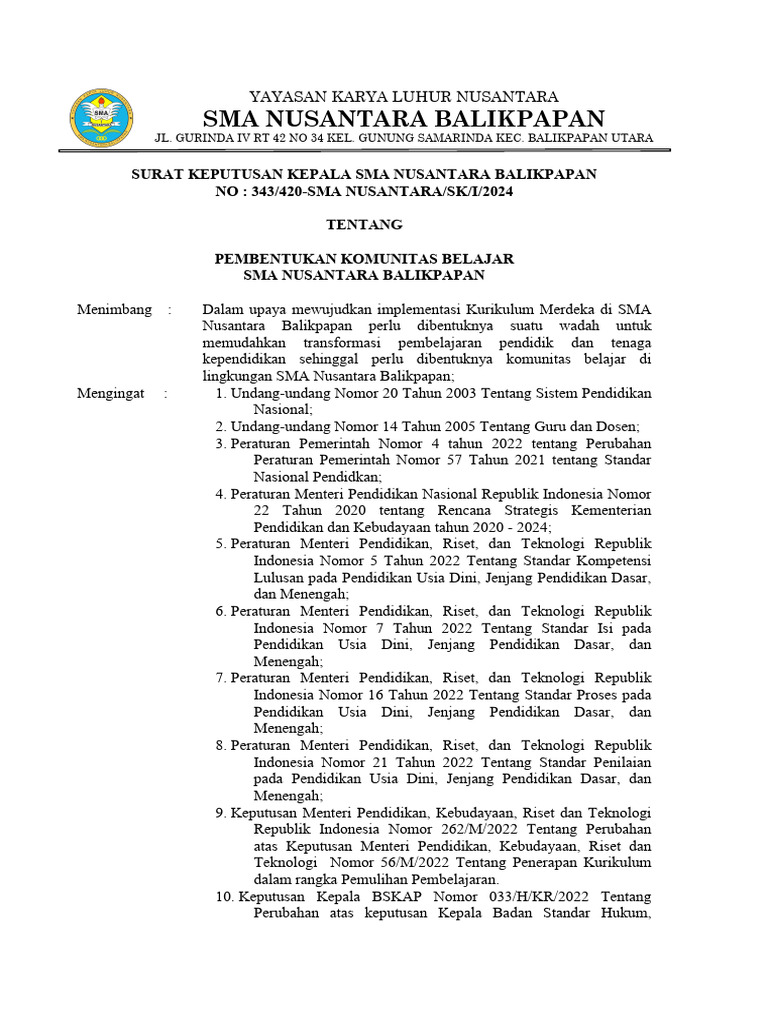 SK Kombel Sma Nusantara 2024 | PDF