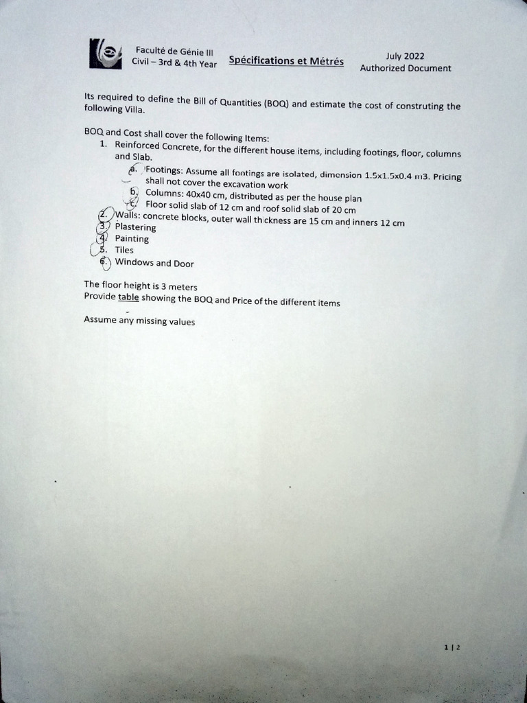 Partiel S.E.M July 2022 | PDF | Building Materials | Building