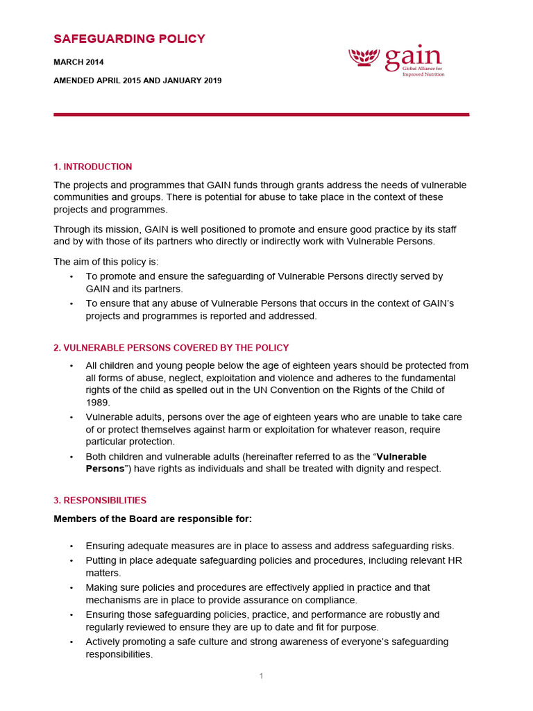 Gain Safeguarding Policy | PDF | Child Protection | Children's Rights