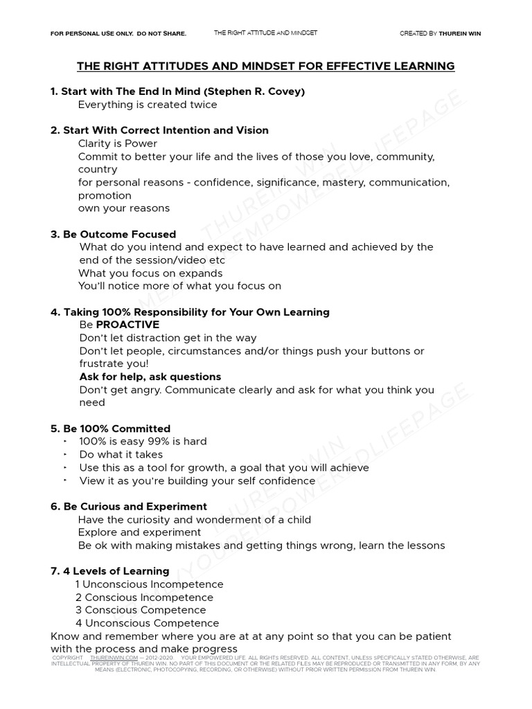 EPPM - Attitudes and Mindset for Effective Learning - Thurein Win | PDF | Mindset | Cognition