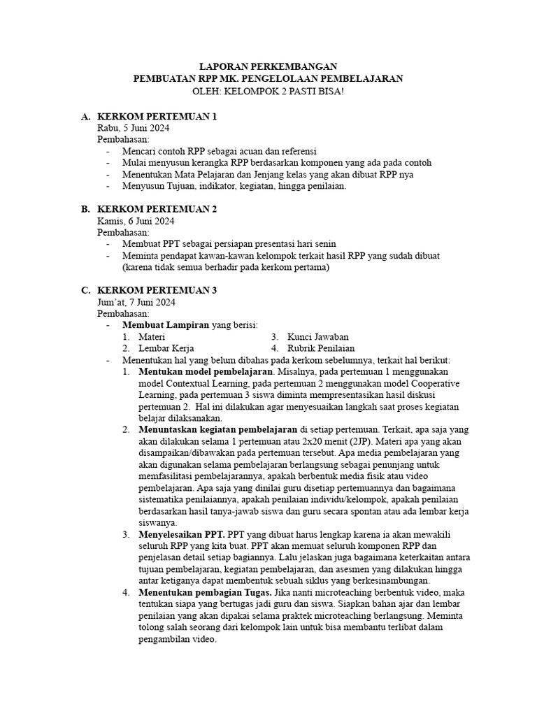 Laporan Perkembangan RPP | PDF | Komputer