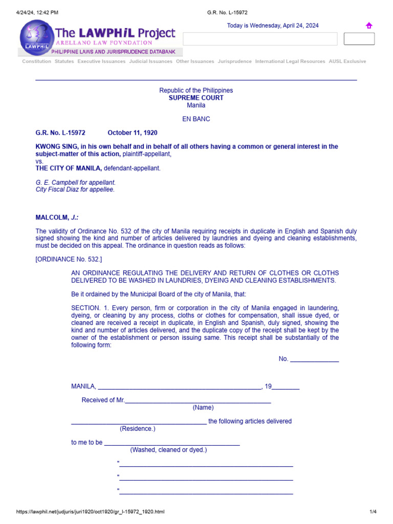 Kwong Sing vs. City of Manila | PDF | Injunction | Common Law