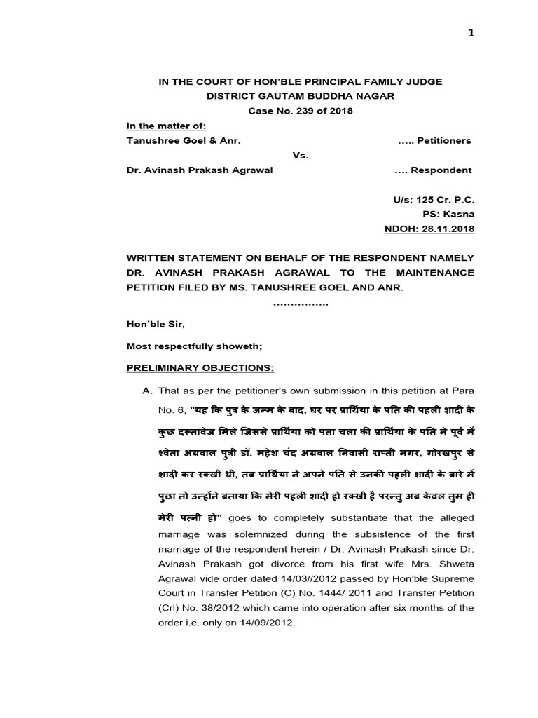 Maintenance Petition Response: Avinash Prakash | PDF | Marriage | Appeal
