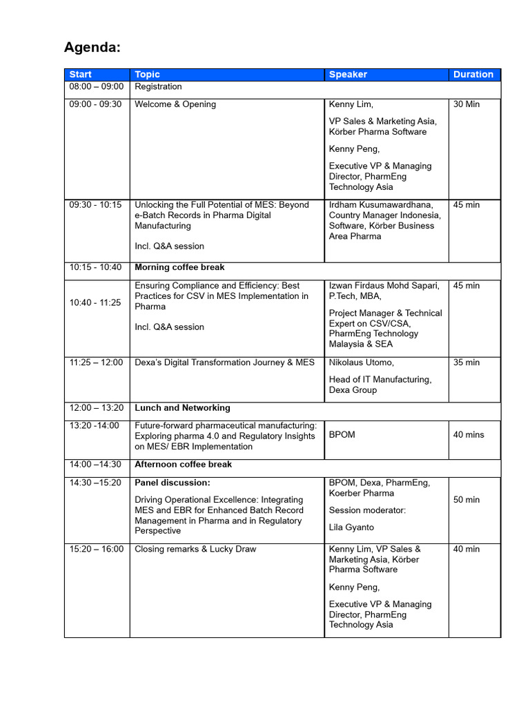 Pharma MES Conference Agenda 2023 | PDF | Economies | Business
