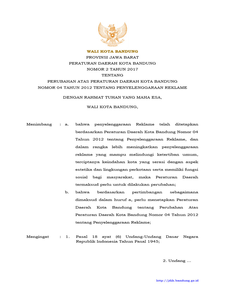 Perubahan Perda Bandung Reklame 2017 | PDF
