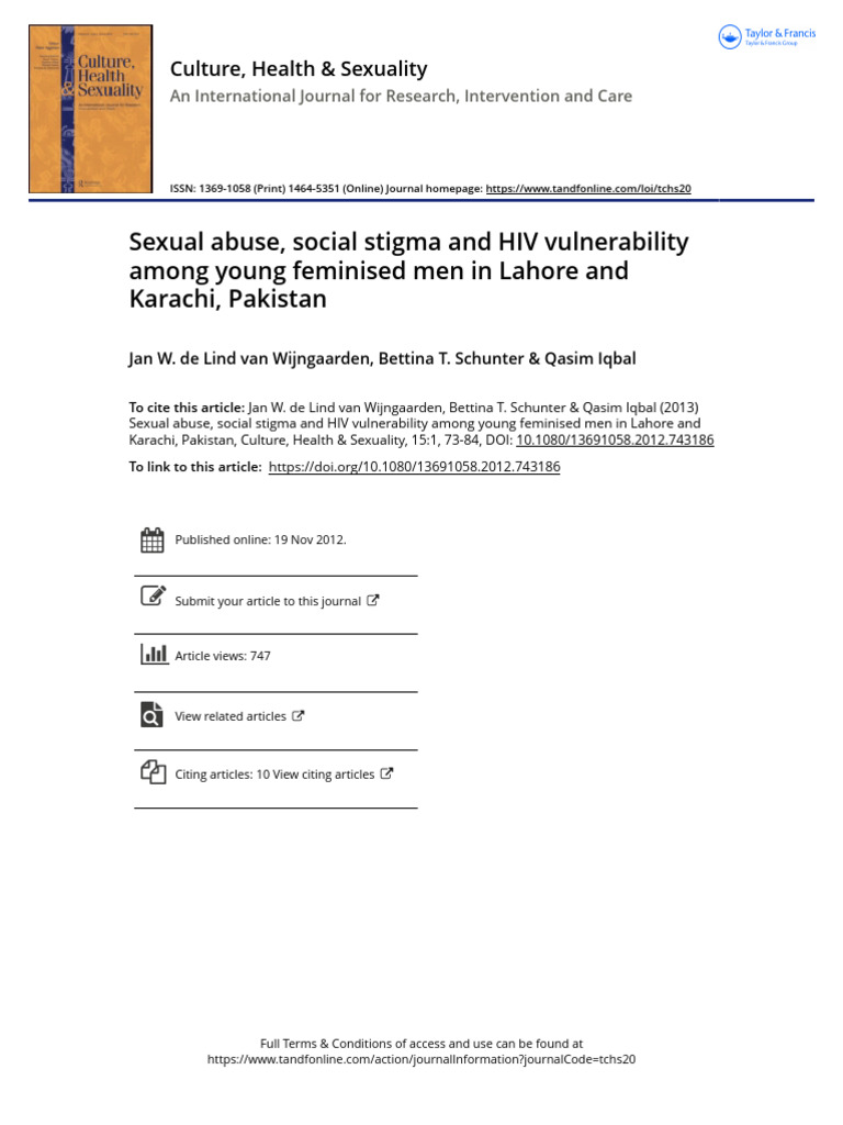 Sexual Abuse Social Stigma and HIV Vulnerability Among Young Feminised Men in Lahore and Karachi ...