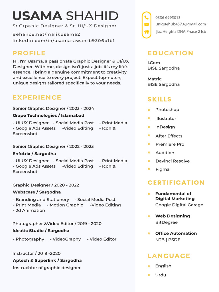 Usama Shahid (Senior Graphic Designer) - Compressed | PDF