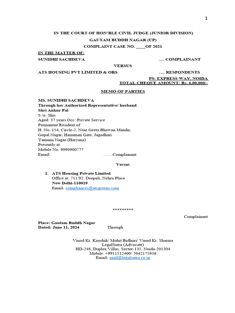 Complaint Under Section 138 NI Act | PDF | Cheque | Affidavit