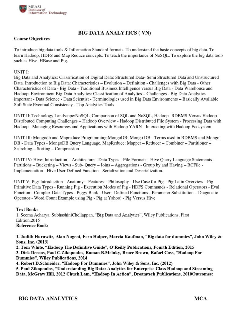 Big Data Analytics (VN) 1 | PDF | No Sql | Big Data