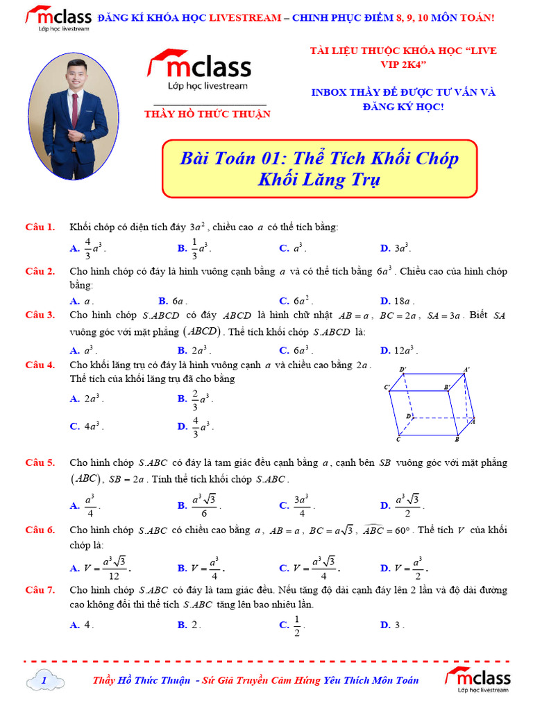Hkg - b1 - Bt- Thể Tích Khối Chóp - Khối Lăng Trụ | PDF