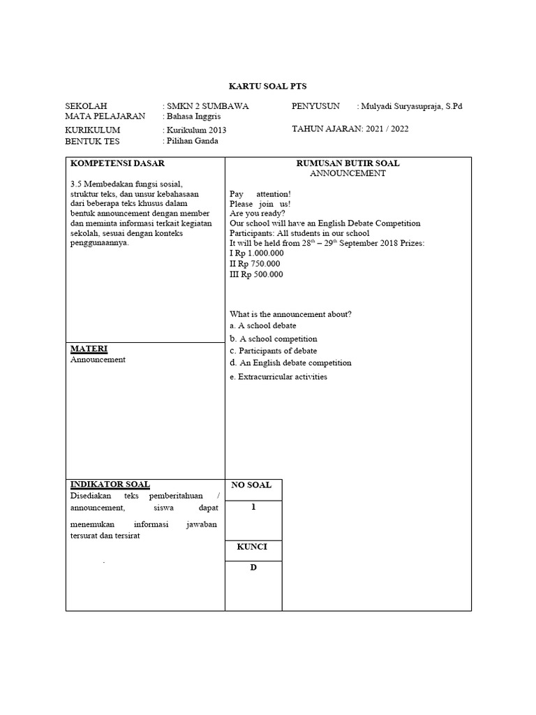 Kartu Soal BAHASA INGGRIS KELAS X | PDF | Wright Brothers | Wright Flyer