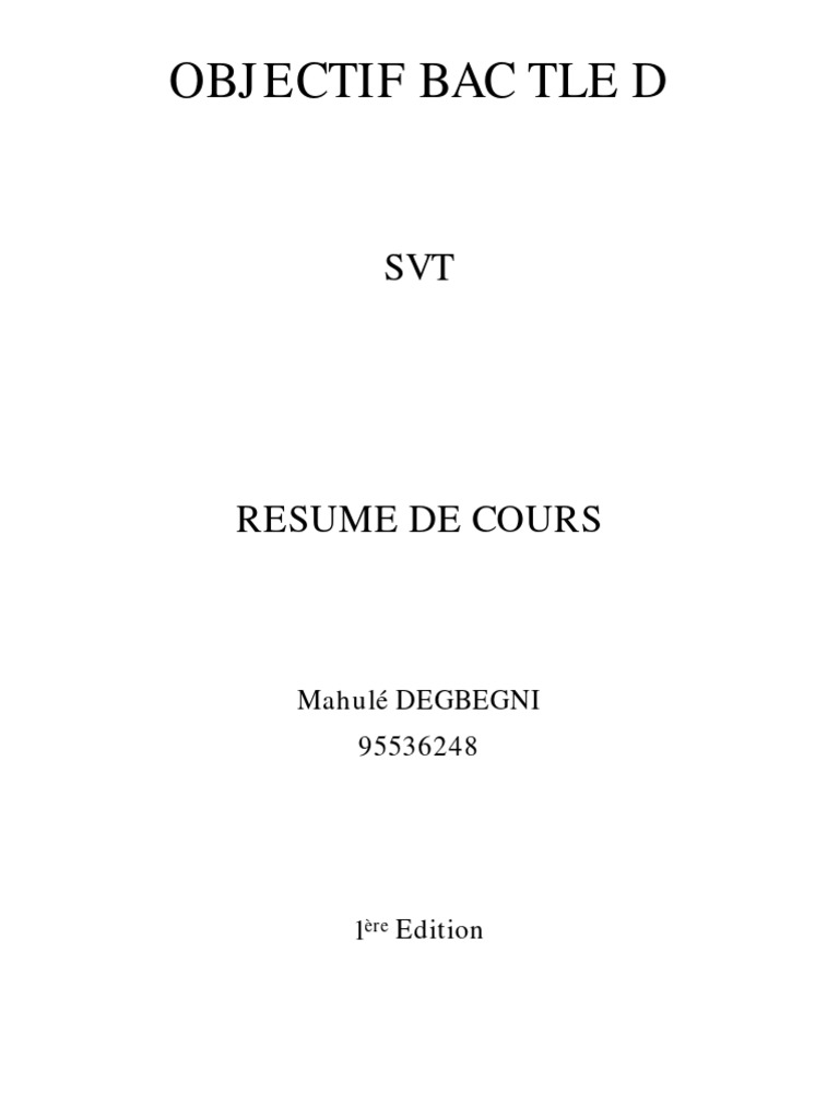 Résumé de SVT pour le Bac Tle D | PDF | Dominance (Génétique ...