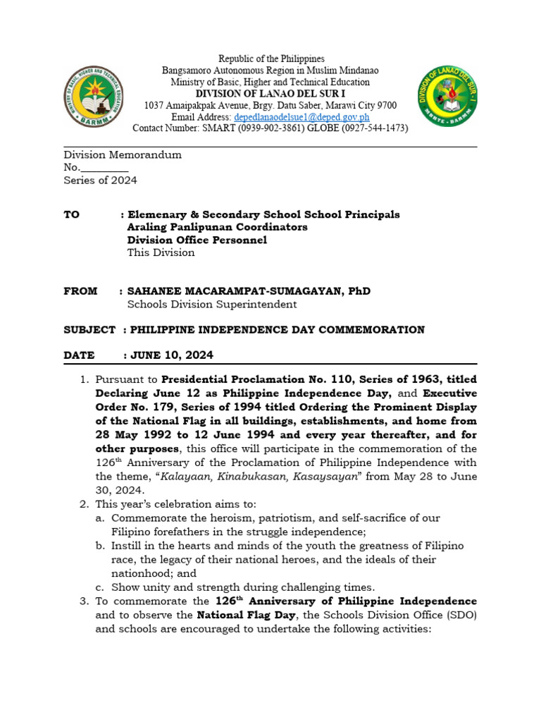 Independence Day 2024 Memorandum | Download Free PDF | Philippines