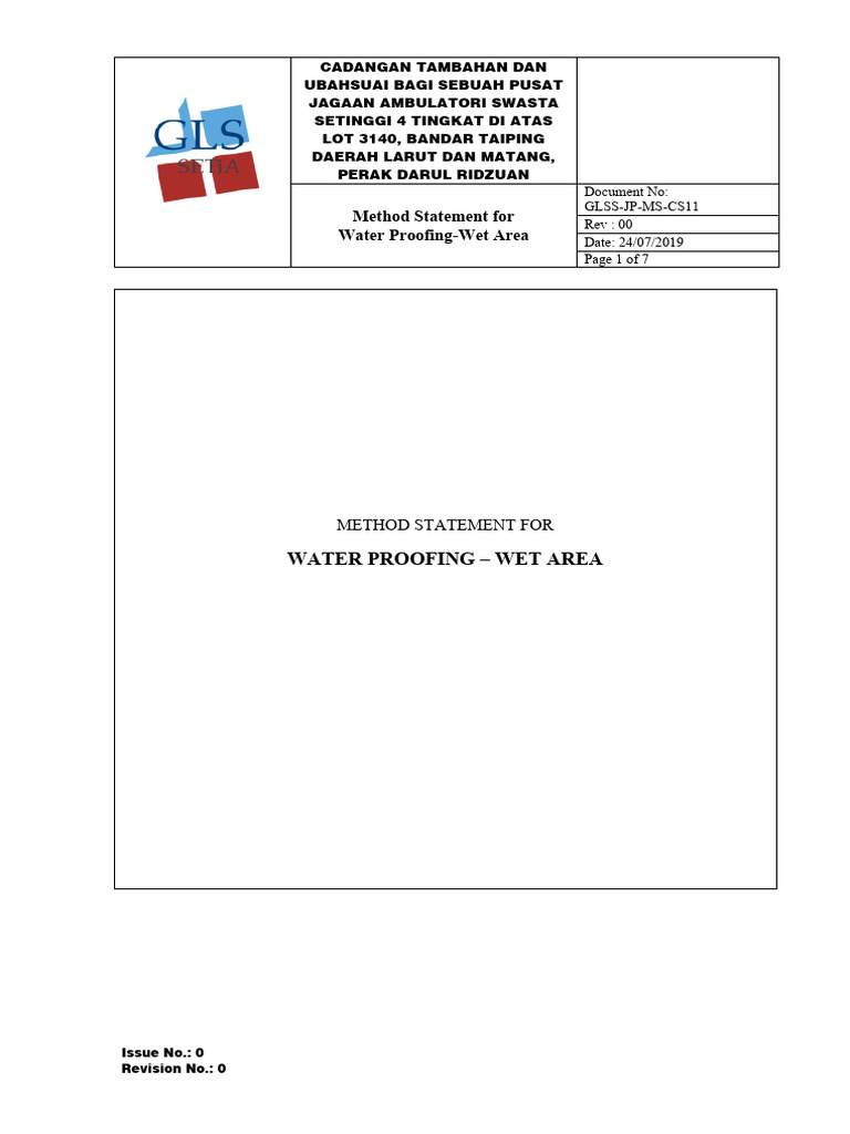Cs11 Method Statement For Water Proofing In Wet Areas Pdf Personal