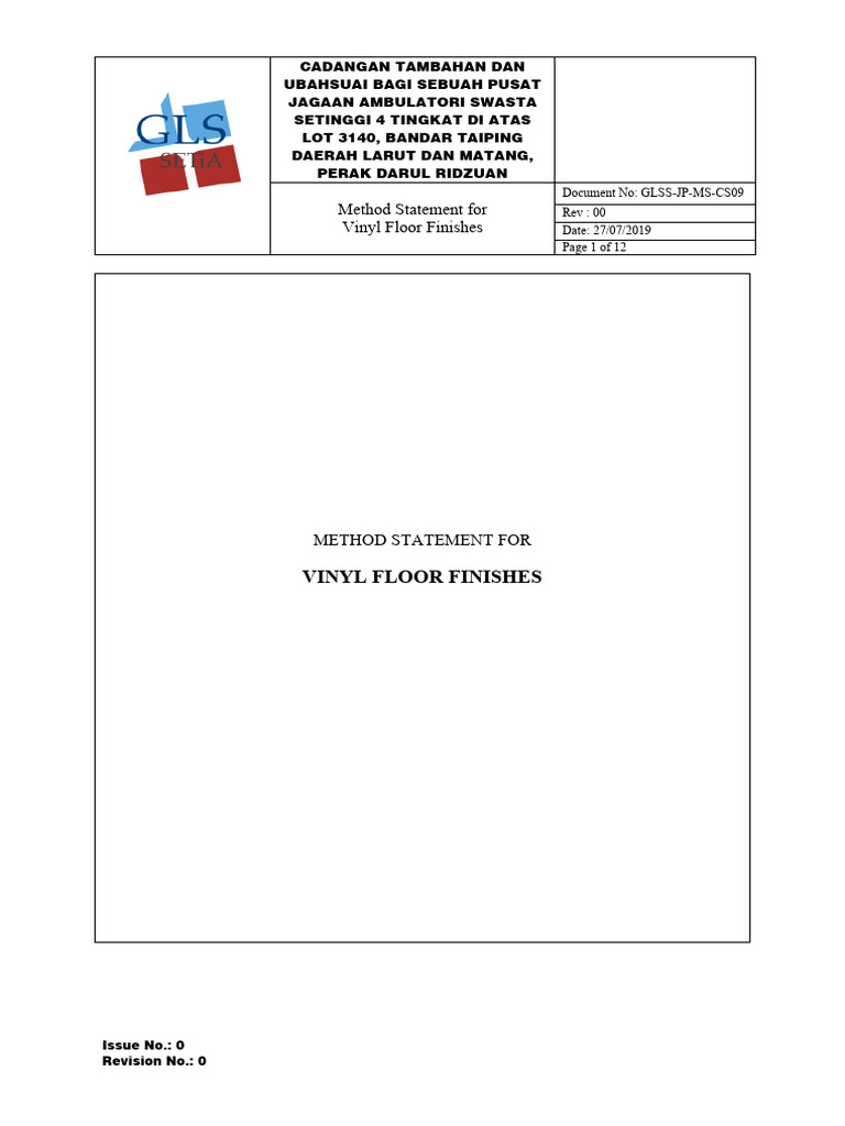 CS09 - Method Statement for Vinyl Floor Finishes | PDF | Quality ...