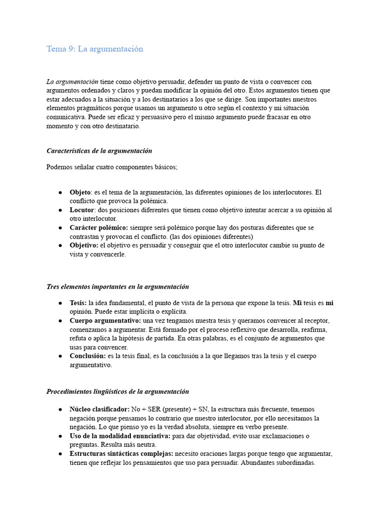 Tema 9 - La Argumentación | PDF | Teoría de la argumentación | Argumento